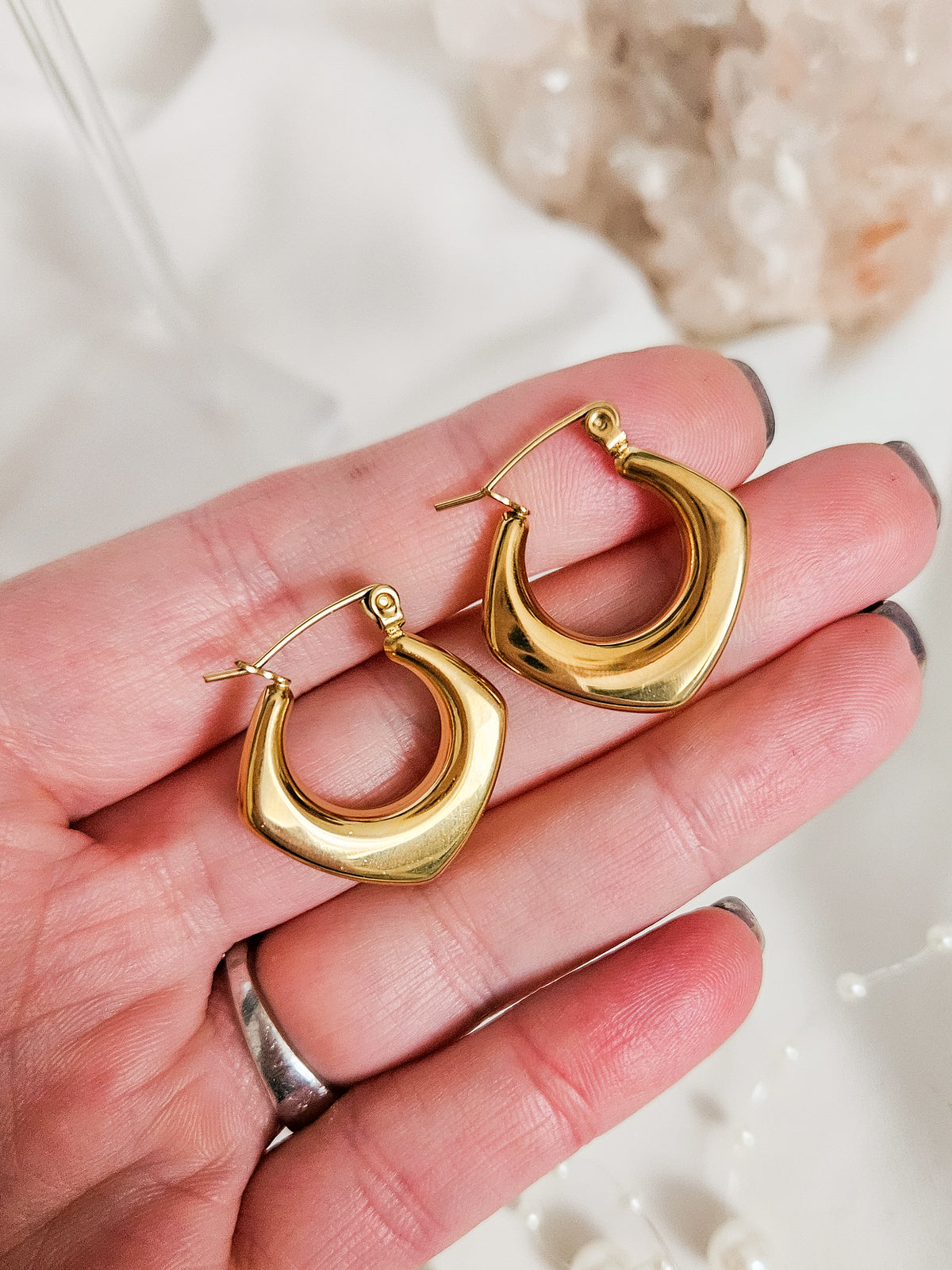 Alice Hoops, gold geometric hoop earrings, waterproof earrings – Rock ...